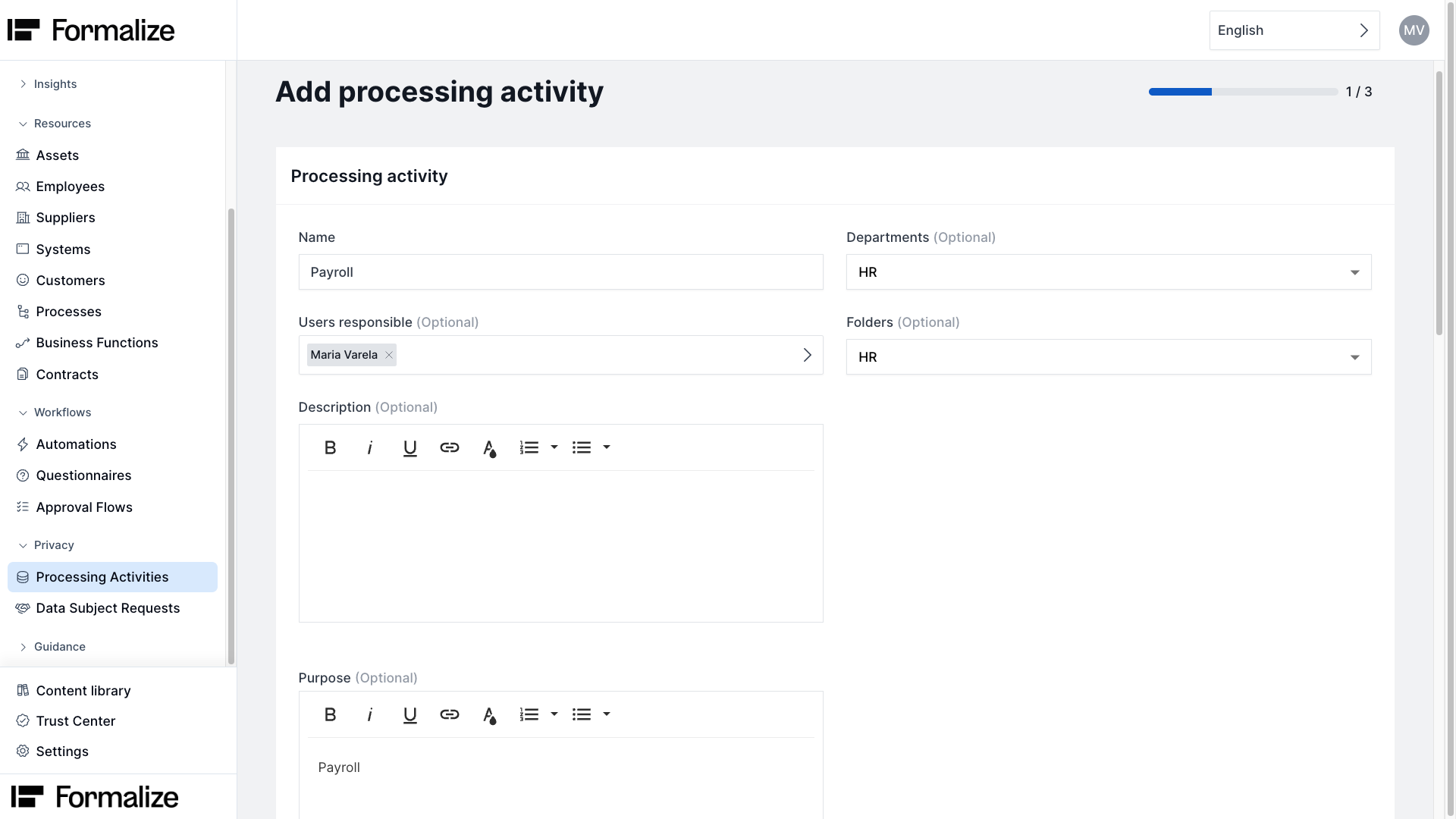 Processing Activities